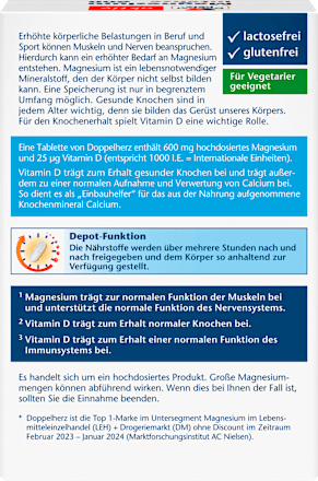 Doppelherz Magnesium Intense 600 + Vitamin D3 Tabletten 30 St, 47,1 g ...