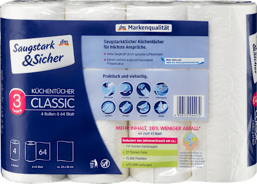 Saugstark&Sicher CLASSIC kuhinjski ubrusi, 3-slojni, 4 kom | dm.rs