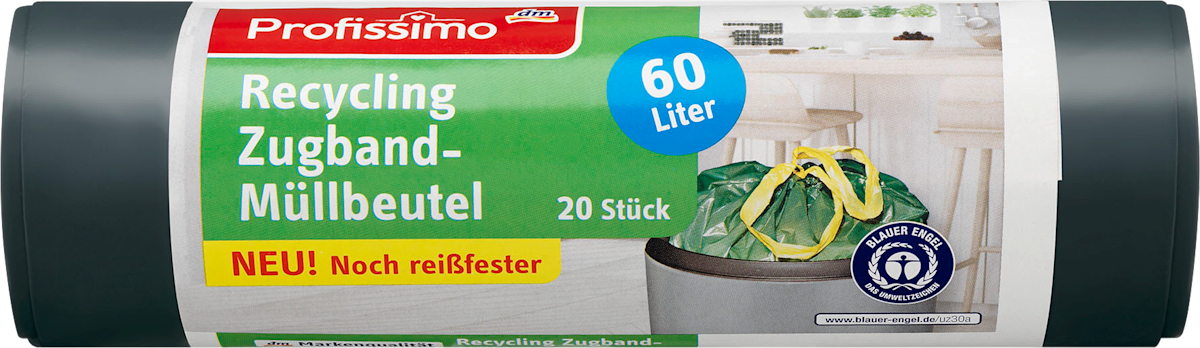 Profissimo Müllbeutel Recycling mit Zugband 60 l, 20 St dauerhaft ...