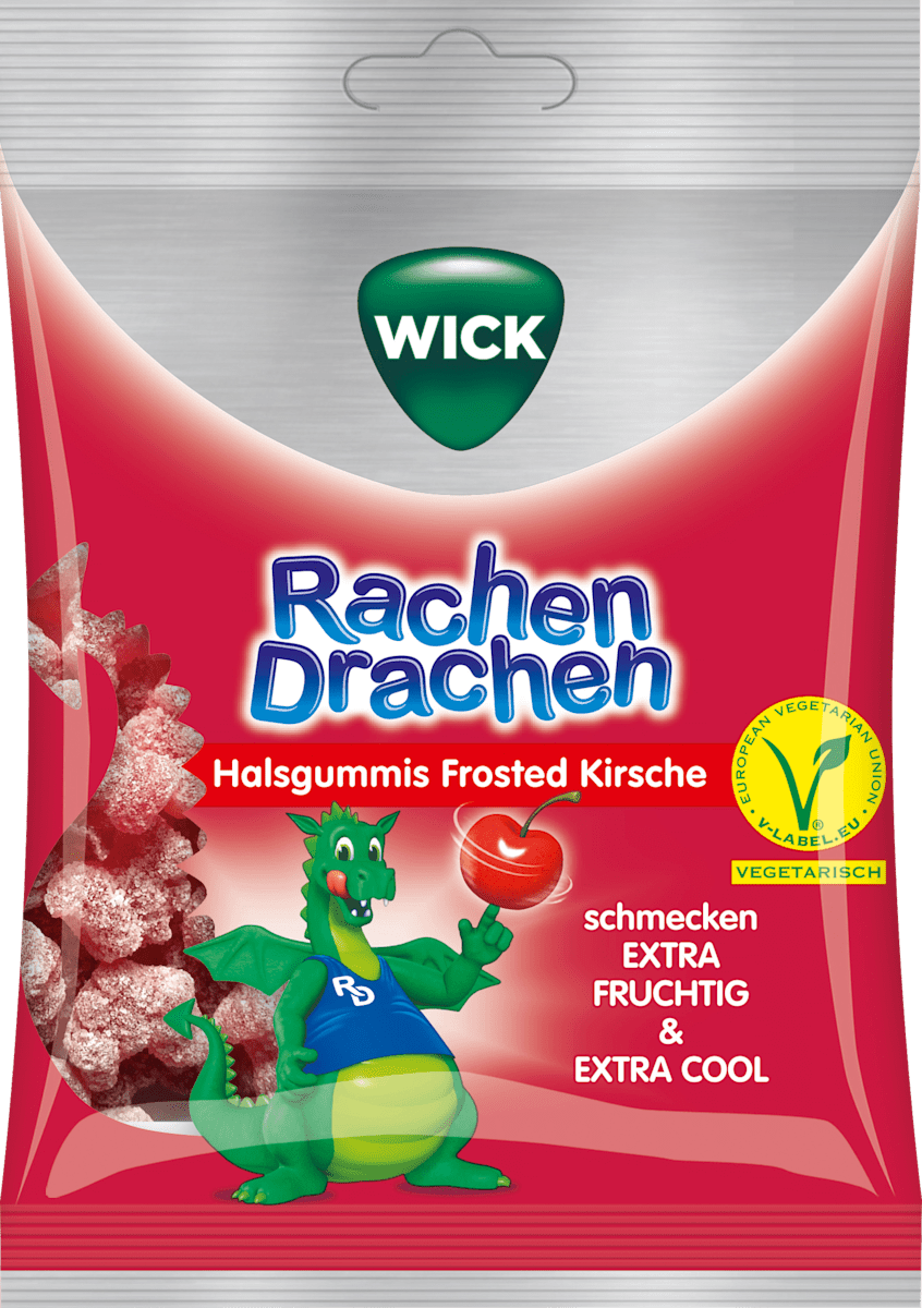 Wick Gummidrops, Rachen Drachen Kirsche, gelatinefrei, 75 g dauerhaft ...