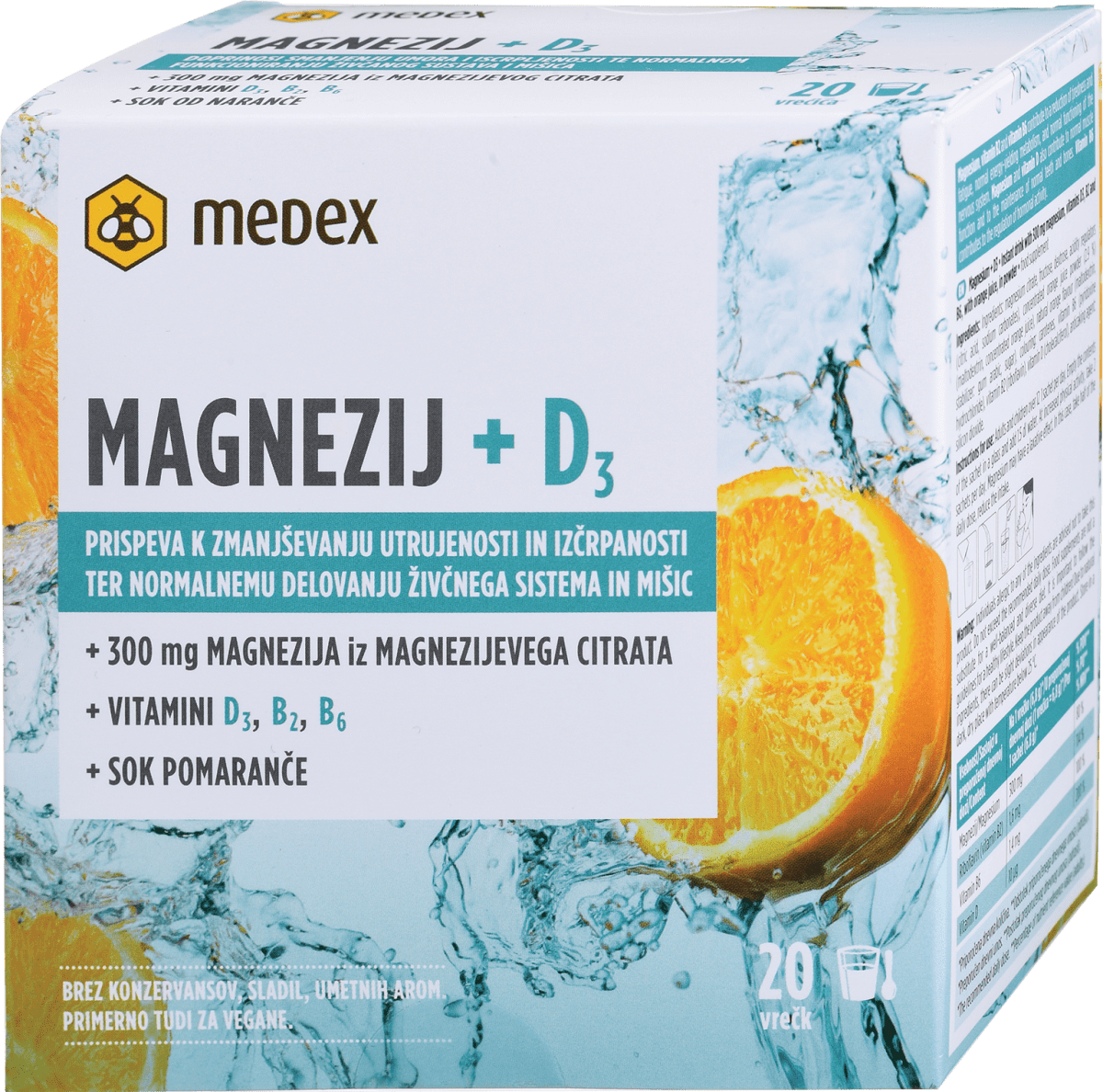 Medex Prehransko dopolnilo Magnezij + D3, 20 kos | dm.si