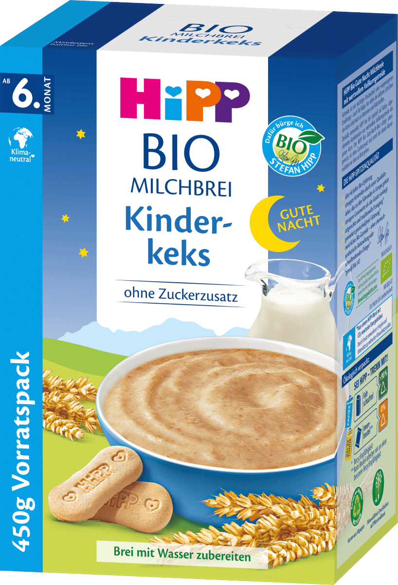Hipp Abendbrei Milch Gute Nacht Bio Kinderkeks ab 6.Monat, 450 g ...