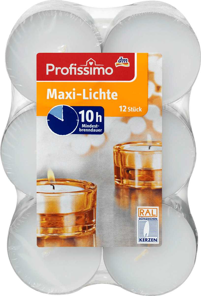Profissimo Teelichte Maxi-Lichte weiß, 12 St dauerhaft günstig online kaufen | dm.de