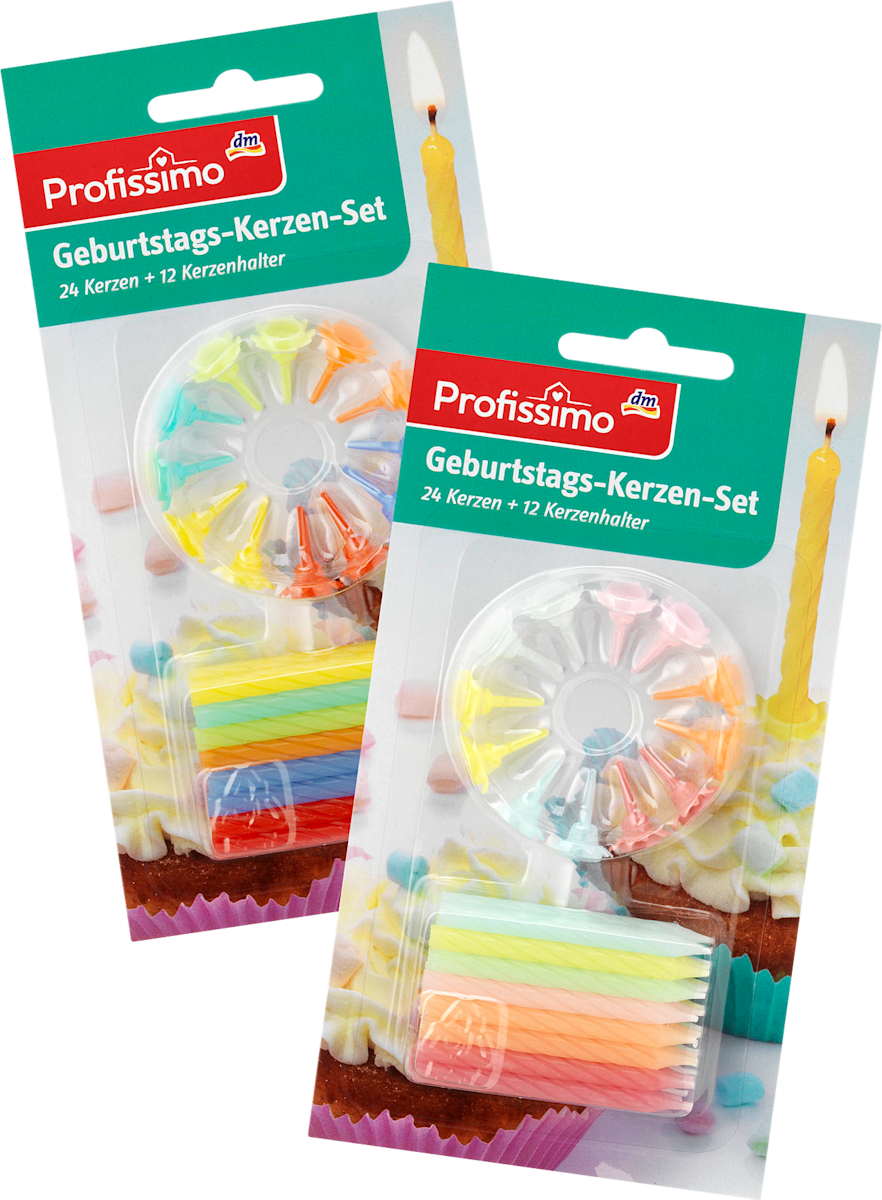 Profissimo Geburtstags-Kerzen-Set (24 Kerzen + 12 Kerzenhalter), 1 St ...