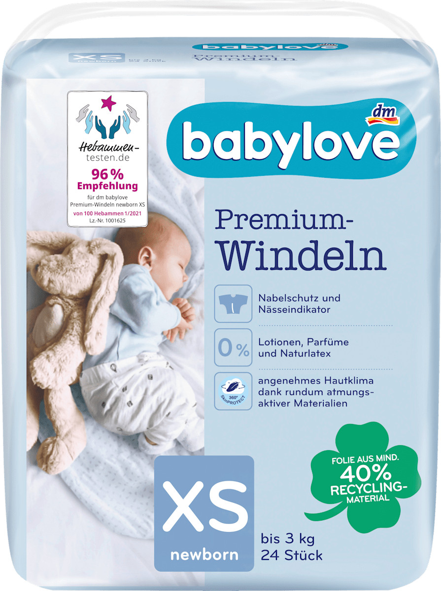 babylove Windeln Premium Gr. XS, Newborn XS, bis 3 kg, 24 St dauerhaft ...