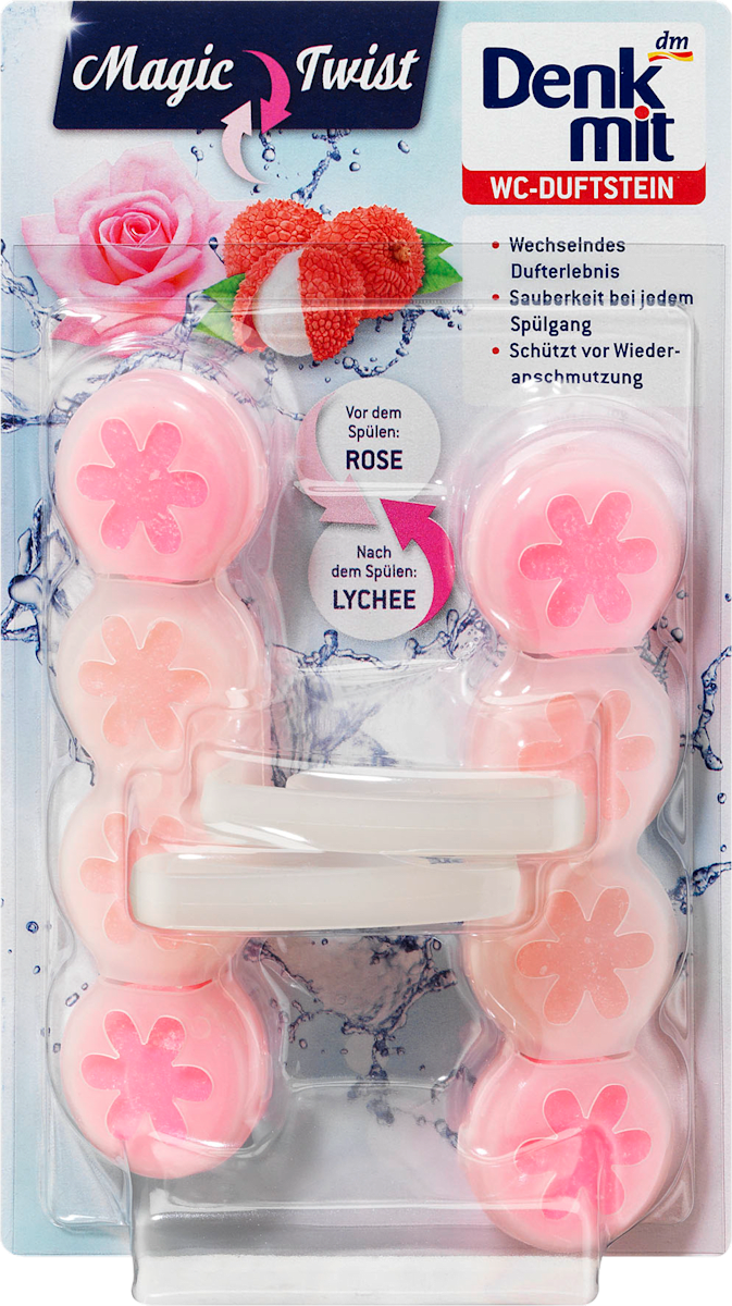 Denkmit WC-tisztító és -illatosító korong Magic Twist, rózsa és licsi ...